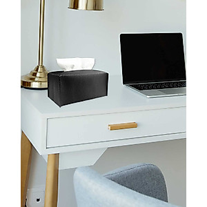 Tissue Box Holder Rectangular Leather – with Bottom Belt [JESMINI, Black] Modern Long PU Leather Rectangle Tissue Box Cover Holder Decorative for Bathroom Vanity Countertop/Night Stands/Office Desk