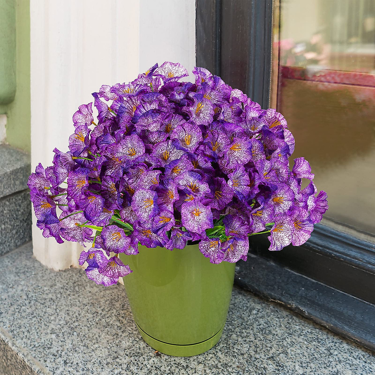 WILLBOND 12 Bundles Faux Flowers Decorative Artificial Shrubs Bushes Outdoor UV Resistant No Fade Faux Plastic Plants for Floral Arrangement Home Patio Porch Garden Decor (Purple)