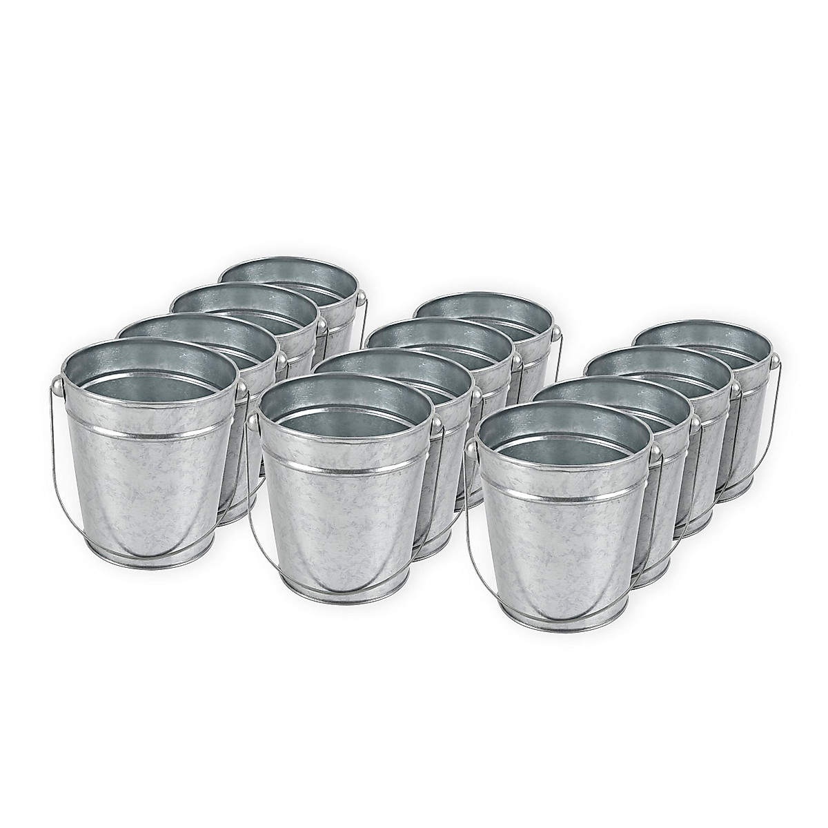 12 Pack Small Galvanized Metal Buckets with Handles, Mini Tin Pails for Party Favors, Succulents, Rustic Home Décor Metal Pail Mini Buckets Party Favors for Kids Crafts Wedding - 4.5 Inches
