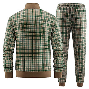 ANOTWENER Track Suits for Men Set 2 Piece Sweat Suits Plaid Tracksuit Men Outfits Sets Sweat Jackets Walking Suits Jogging Jogger Set Green JW-2601-L