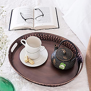 Monarch Abode Decorative Oval Serving Coffee Table Ottoman Tray, 17 x 13, Antique Copper Finish