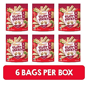 HAPPYTOT Organics Fruity Sticks, Oat & Fruit Filled Grain Sticks, Strawberry, Organic Toddler Snack, 2.5 Ounce Bag (Pack of 6)