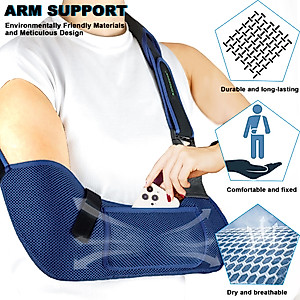 KONSEDIK Arm Shoulder Sling,Breathable Medical Sling with Shoulder Pad,support for Women and Men Rotator Cuff Injury,Left or Right Arm,Elbow,Clavicle Fracture Post-Surgery(Blue, Medium)