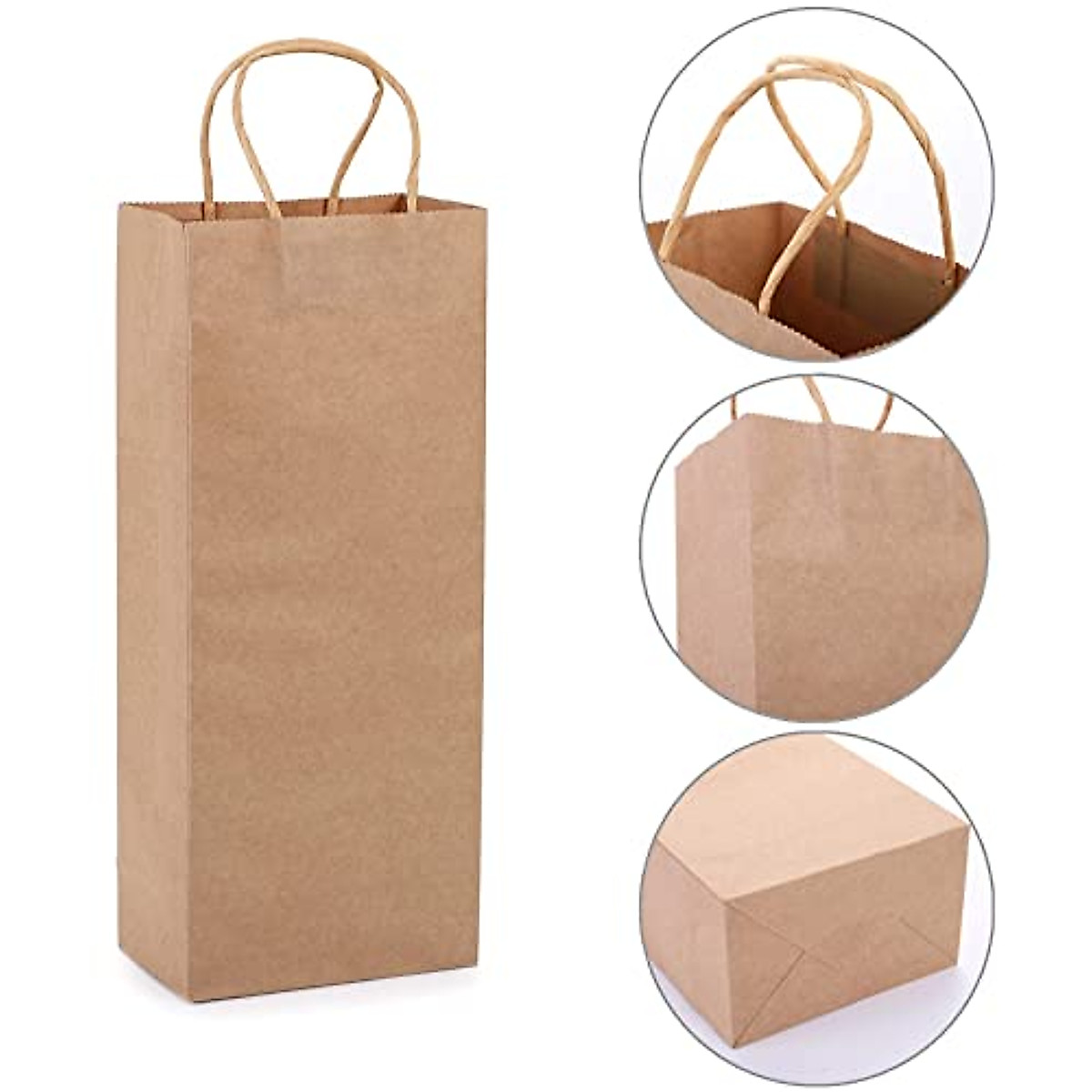 WUWEOT 50 Pack Kraft Paper Bags, 5.4"x3.3"x13" Recyclable Brown Wine Bags Paper Gift Bags Retail Bags Shipping Bags With Handles Bulk