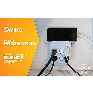 Woods 41076 Surge Protector with 6 Power, 6-Outlet 1440J of Protection