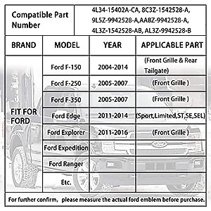 Shenwinfy for Ford Emblem, 9 Inch Front Grill Rear Tailgate Emblem Fit for 04-14 F150, 11-14 Edge, 11-16 Explorer, 06-11 Ranger, 07-14 Expedition