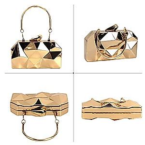 Van Caro Womens Purses and Handbags Metal Evening Clutch Crossbody Bag Chain Geometric Tote Purse Square Shoulder Bag,Gold