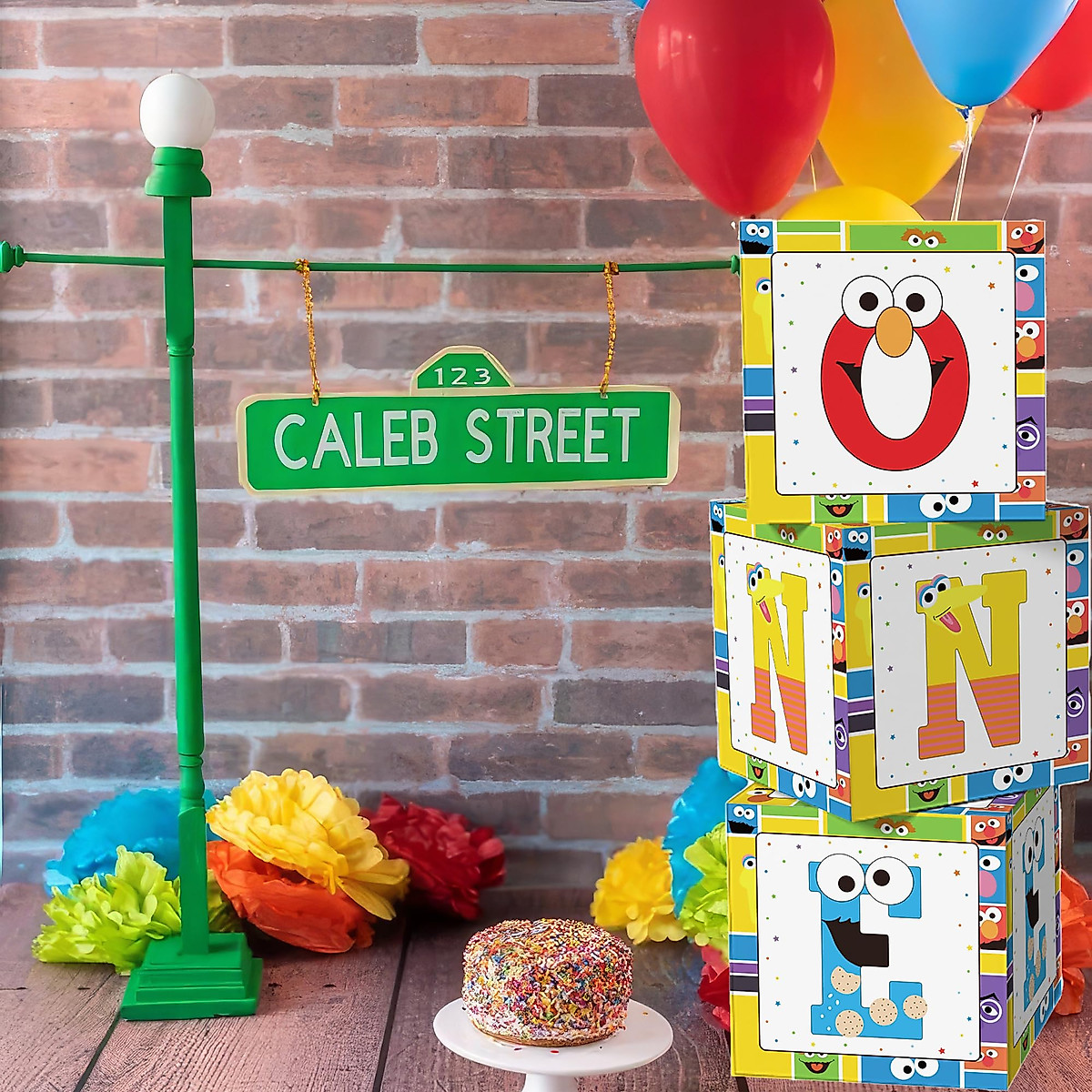 Altkeyui Sesame Friends Street First Birthday Balloon Boxes Decorations, 3 Pcs One Balloon Box 1st Birthday Backdrop Block For Sesame Theme 1st Birthday Party Supplies | One Year Old Birthday