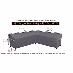 Garden Balsam Heavy Duty Waterproof Patio Furniture Covers,Fade Resistant Outdoor Sofa Covers V-Shaped Sofa Cover 115" W (on Each Side) x 33" D x 31" H Dark Grey