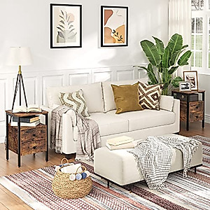 HOOBRO Nightstand, Bedside Table with 2 Drawers and Storage Shelves, Side End Table, Sofa Table for Living Room, Bedroom, Accent Furniture, Easy Assembly, Rustic Brown and Black BF43BZ01G2