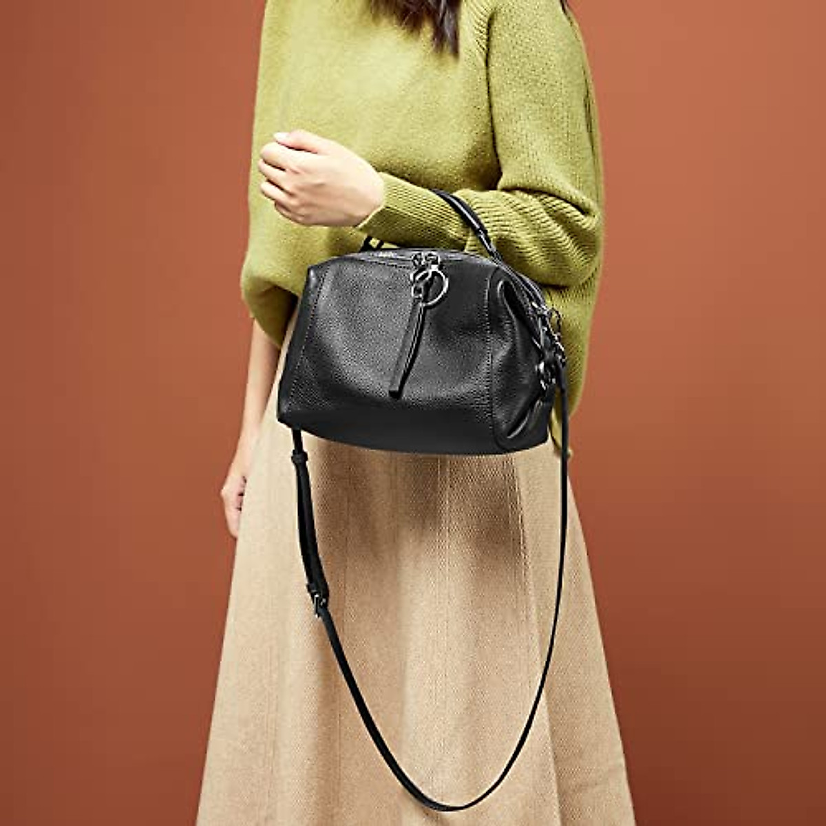 Kattee Genuine Leather Handbag Purse for Women Fashion Ladies Designer Shoulder Bag Mini Size Adjustable Straps