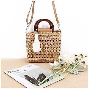 Monanoat Handwoven Straw Basket Bag with Top Handle Summer Beach Rattan Crossbody Bag Tote Handbag for Women