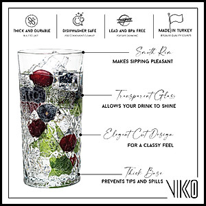 Vikko Drinking Glass, Set of 12 Tall Beverage Glasses, 12.25 Ounce Highball Glasses, Dishwasher Safe Collins Glass