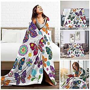 Carwayii Butterfly Blanket Soft Fleece Throw Blanket Durable Cozy Butterfly Sofa Blanket Warmth Noon Break Blanket Reversible Air Conditioning Blanket Warm Lap Blanket Gift for Women Men 50''X60''
