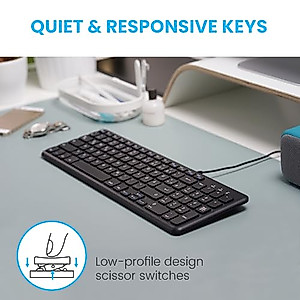 Perixx PERIBOARD-213U Wired Silent USB Scissor Keyboard - 14.45x4.76x0.70 Inches Compact Design with Number Pad - Black - US English (PB-213BUS-11738)
