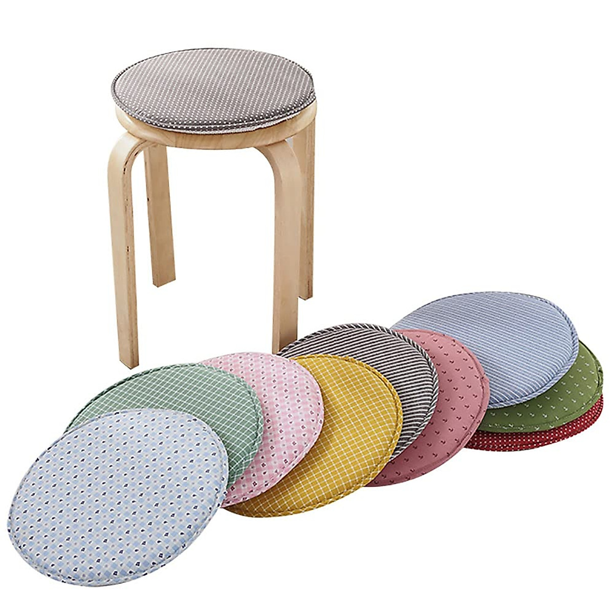 Aifurnkz Round Stool Cushions Breathable Cotton and Linen Fabric Seat Cushion Non Slip Small Stool Chair Pads with Ties Chair Cushion-K Diameter:34cm(13inch) (d5vcr-011)