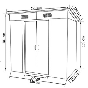 Tidyard Garden Galvanized Steel Shed Green Metal Storage with 2 Vents House Storage Tool Organizer Box Sliding Door 74.8 Inches x48.8 Inches x71.3 Inches