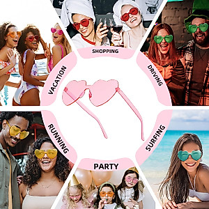 Colrea 12 Pairs Heart Sunglasses for Women Men, Trendy Heart Shaped Rimless Transparent Sunglasses, Colorful Frameeless Heart Glasses, Bachelorette Party Favors