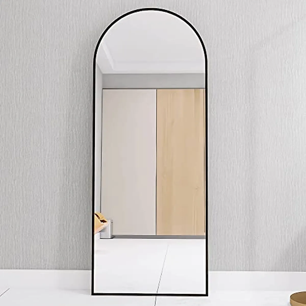 AXNOGAVH 65" X 24" Full Length Mirror, Arch Floor Mirror Aluminum Alloy Wall Mirror for Bedroom Dressing Room Black