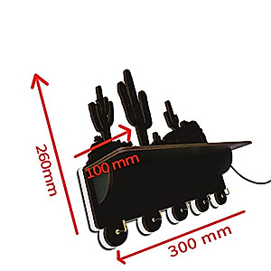The Geeky Days Cliffs Cactus Key Holder for Wall, Desert Plant Wooden Wall Mounted Hat Coat Rack with Mail Medal Organizer Shelf, 5 Metal Hooks Hanger, for Closet Door Hanging Rustic Home Decor