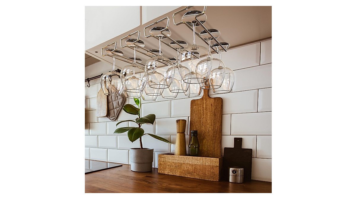 DecoBros Chrome Single Rail Stemware Rack - Space-Saving & Stylish
