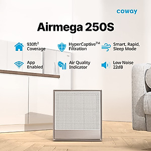 Coway Airmega 250S App-Enabled Smart Technology, Compatible With Amazon Alexa True HEPA Air Purifier, Covers 930 Sq.ft