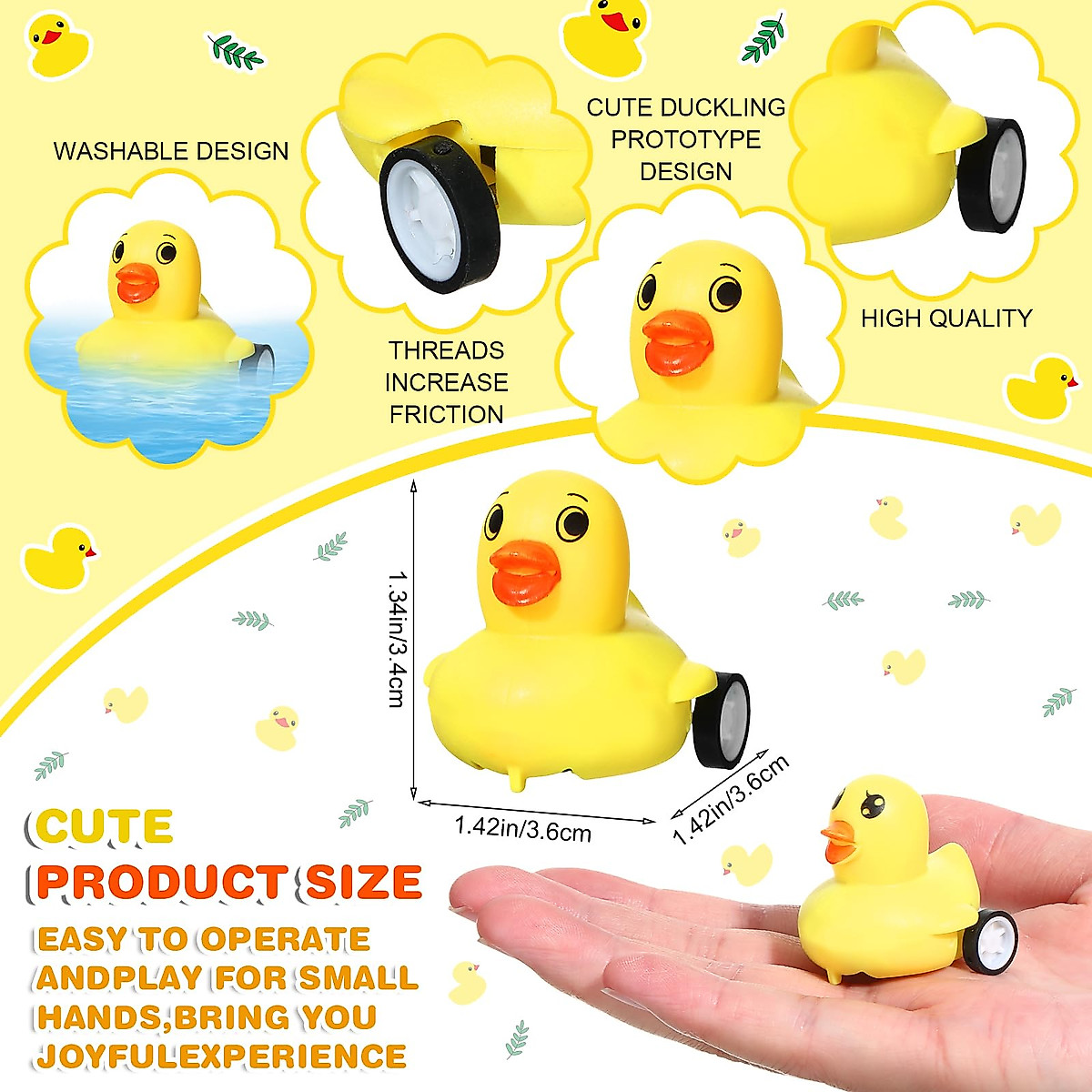 Hiboom 100 Pcs Mini Duck Pull Back Cars Toys Duckies Race Car Yellow Duck Push and Go Cars Racing Toy Vehicle Set for Birthday Party Favors Stocking Fillers Decorations Accessories