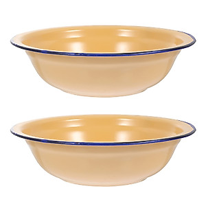 Hemoton Enamelware 2Pcs Enamel Bowls Vintage Enamel Basins Thickened Enamel Mixing Bowl Soup Plates Round Salad Serving Bowl Soup Bowl Enamel Tableware for Kitchen 20cm Yellow Vintage Bathroom Decor