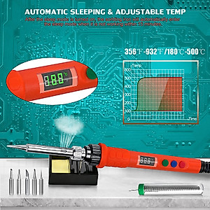 Soldering Iron Kit, 120W LED Digital Soldering Kit, 110V Welding Tools, Smart Temperature Control [356℉-932℉] - Extra 5pcs Tips - Auto Sleep & Temp Calibration - C/F Func