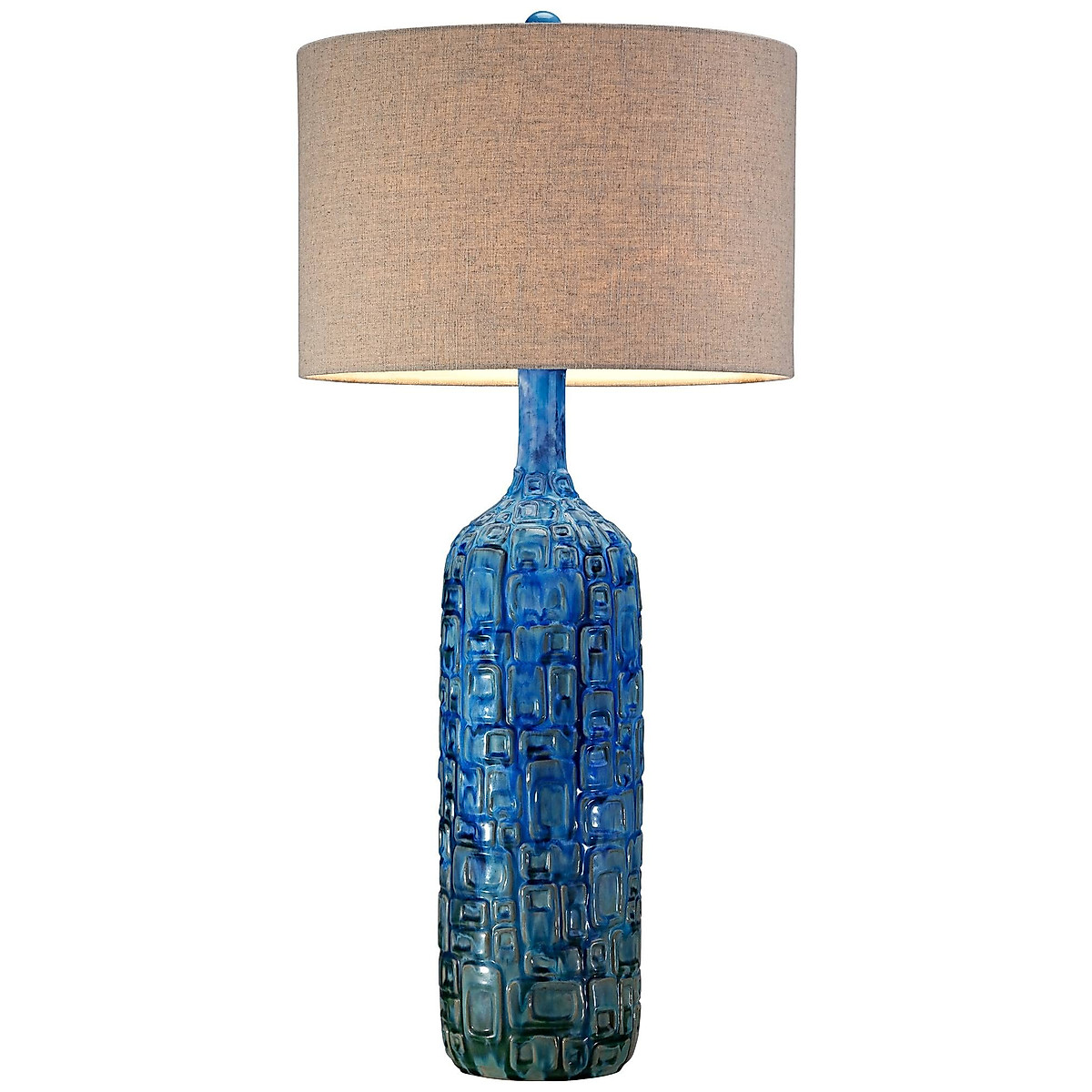Possini Euro Design Mid Century Modern Style Table Lamp with Table Top Dimmer 36" Tall Teal Glaze Ceramic Tan Linen Drum Shade for Living Room Bedroom House Bedside Home Entryway (Colors May Vary)