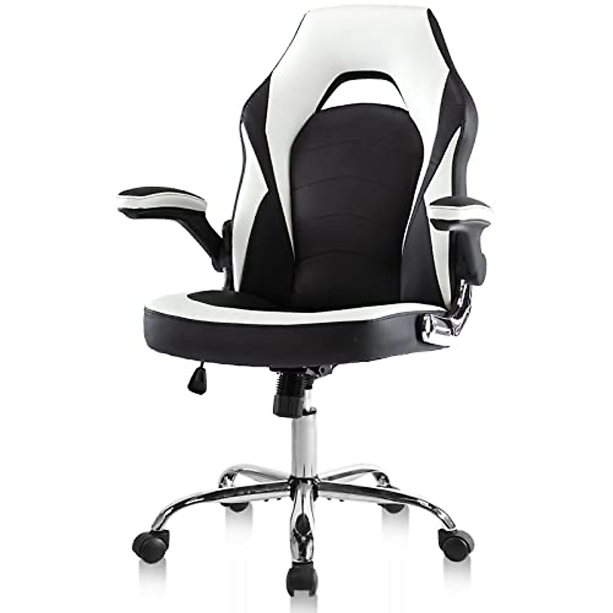 Office Chair, Ergonomic Desk Chair Flip-up Padded Armrests Gaming Chair PU Leather Computer Chair Executive Swivel Task Chair for Working Studying (White, Flip-up armrest)