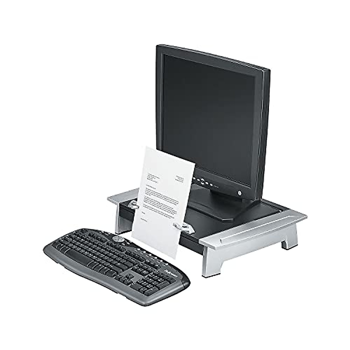 Fellowes 8036601 Monitor Riser,W/Copy Holder,19-7/8-Inch X14-1/16-Inch X4-6-1/2-Inch,Black
