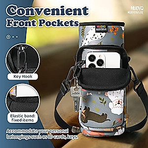 Nuovoware Water Bottle Carrier Bag, 25oz/32oz Bottle Pouch Holder, Adjustable Shoulder Hand Strap 2 Pocket Sling Neoprene Sleeve Sports Water Bottle Accessories for Hiking Travelling Camp, Gray Puppy