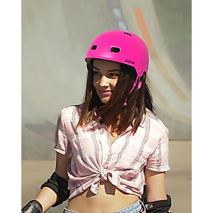 OutdoorMaster Skateboard Cycling Helmet - Two Removable Liners Ventilation Multi-Sport Scooter Roller Skate Inline Skating Rollerblading for Kids, Youth & Adults - M - Pink