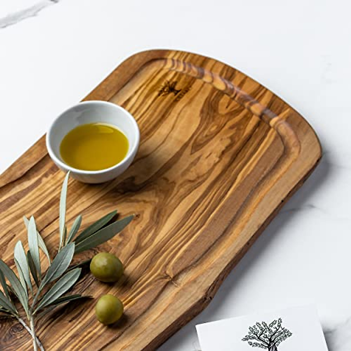 SOLTAKO Olive Wood Cutting Steak Board, Large Cheese Board, Hand Made Serving Platter, Wooden Charcuterie Board, Rustic Chopping Board with Juice Groove