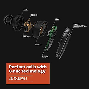 JBL Tour Pro 2 (Black) - True Wireless Noise Cancelling Earbuds, Small