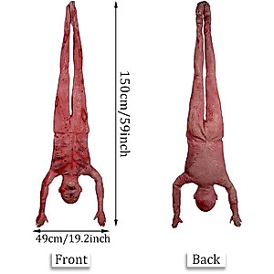 AOFOX Halloween Corpse Props Bloody Dead Body, 4.6ft Latex Skinned Full Hanging Body Fake Corpse Torso Halloween Body Parts Props for Haunted House Zombie Halloween Party Decoration