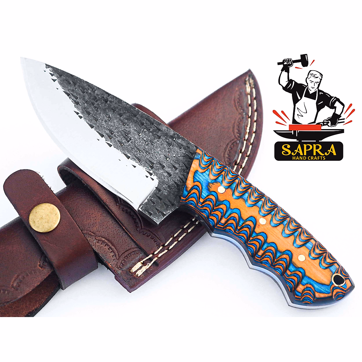 Sapra High Carbon Steel Knife - Custom made Full Tang Skinning Knife - Hunting Knife, Survival Knife, Fixed Blade Camping Knife, Skinner Knives, Drop Point Knife With Leather Sheath