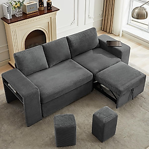Bumblr 93" Modular Sectional Couches for Living Room Furniture, Comfy L Shape Couch with Chaise, Pull Out Couch with 2 Ottomans, Wide Sofa Armrest with Storage Space, Dark Grey