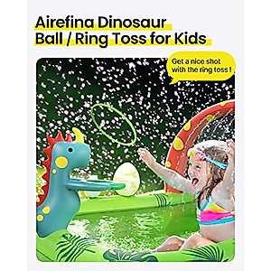 Inflatable Kids Pool, Airefina Dino Planet Inflatable Play Center Kiddie Pool with Water Slide, Ultra Thick 97"x76"x41" Toddle Pool with Play Ball Hoop, for Backyard, Garden, Water Park, Ages 3+