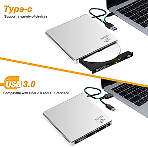 External CD DVD Drive LightScribe CD/DVD +/-RW Burner Player Writer Optical Disk Reader Portable CD DVD Drive for Laptop Mac MacBook PC Windows 11 10 Linux OS