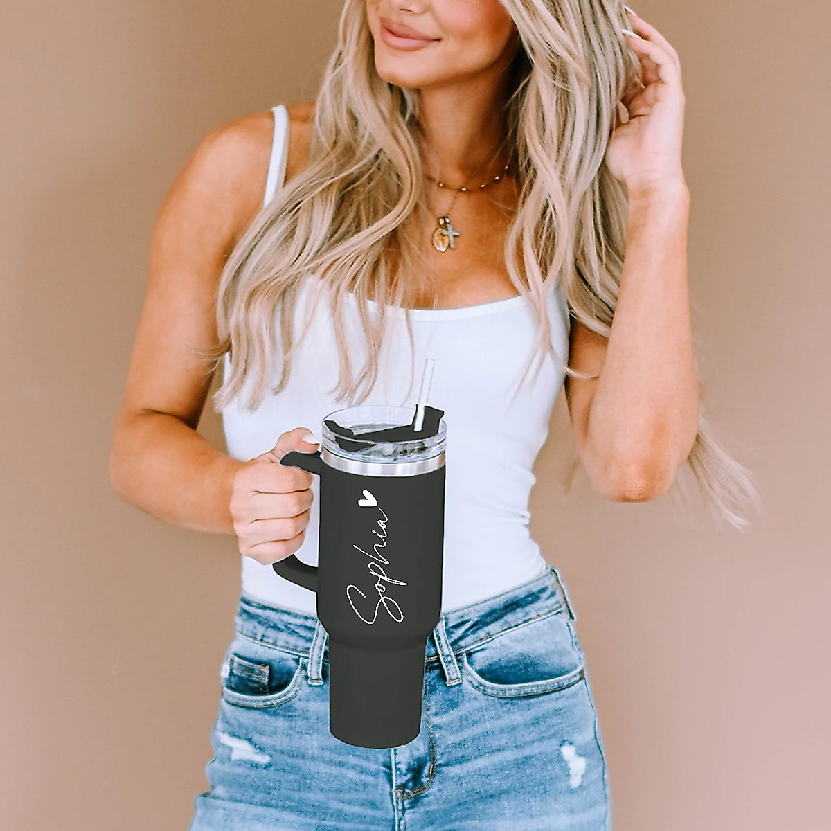 Ships Next Day,40 oz Tumbler with Handle and Straw,Custom Stainless Steel Insulated Tumbler with Name Travel Coffee Mug Personalized Christmas Gifts for Women