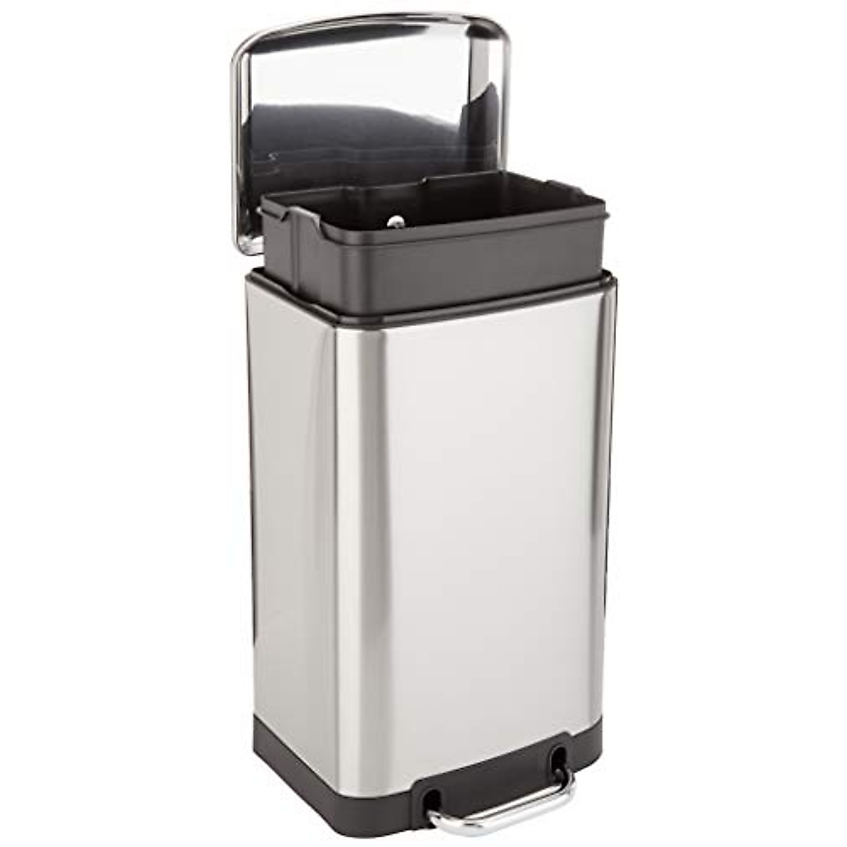 Amazon Basics Smudge Resistant Small Rectangular Trash Can with Soft-Close Foot Pedal, 20 Liter / 5.3 Gallon, Nickel