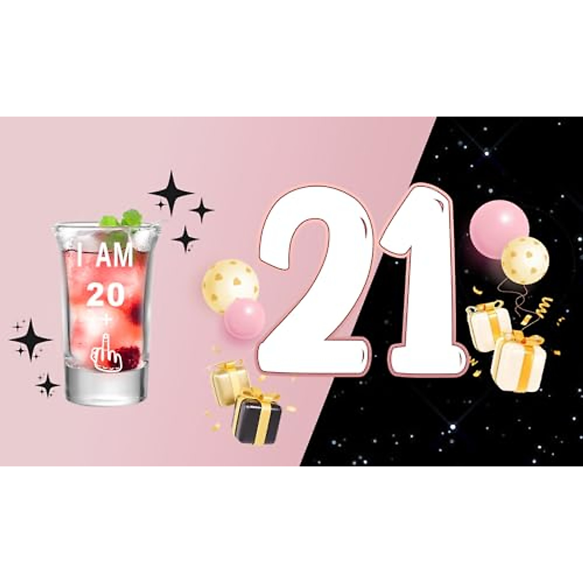 Hlukana 21st Birthday Shot Glass, 21 + Middle Finger Funny Birthday Gifts For Him Or Her, Birthday Decorations Gifts For Men, Women, daughter, Sister, Friend - Twenty One Birthday Shot Glass (1.5 oz)