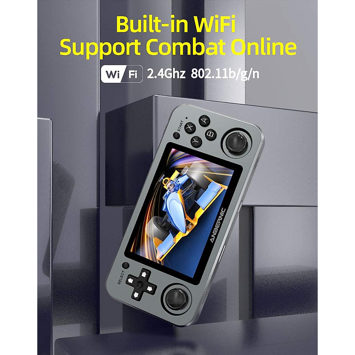 MJKJ RG351M Handheld Game Console , Aluminum Alloy Shell 64G TF Card 2500 Classic Games Support WiFi Function Open Source System RK3326 Chip 3.5 Inch IPS Screen (Gray)