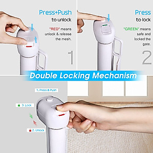 Fuumlo Retractable Baby Gates for Stairs, 33" Tall, Extends to 51" Extra Wide, Mesh Soft Pet Gate for Dog, Child Safety Gate for The House, Doorways, Hallways, House, Indoor, Outdoor(White)