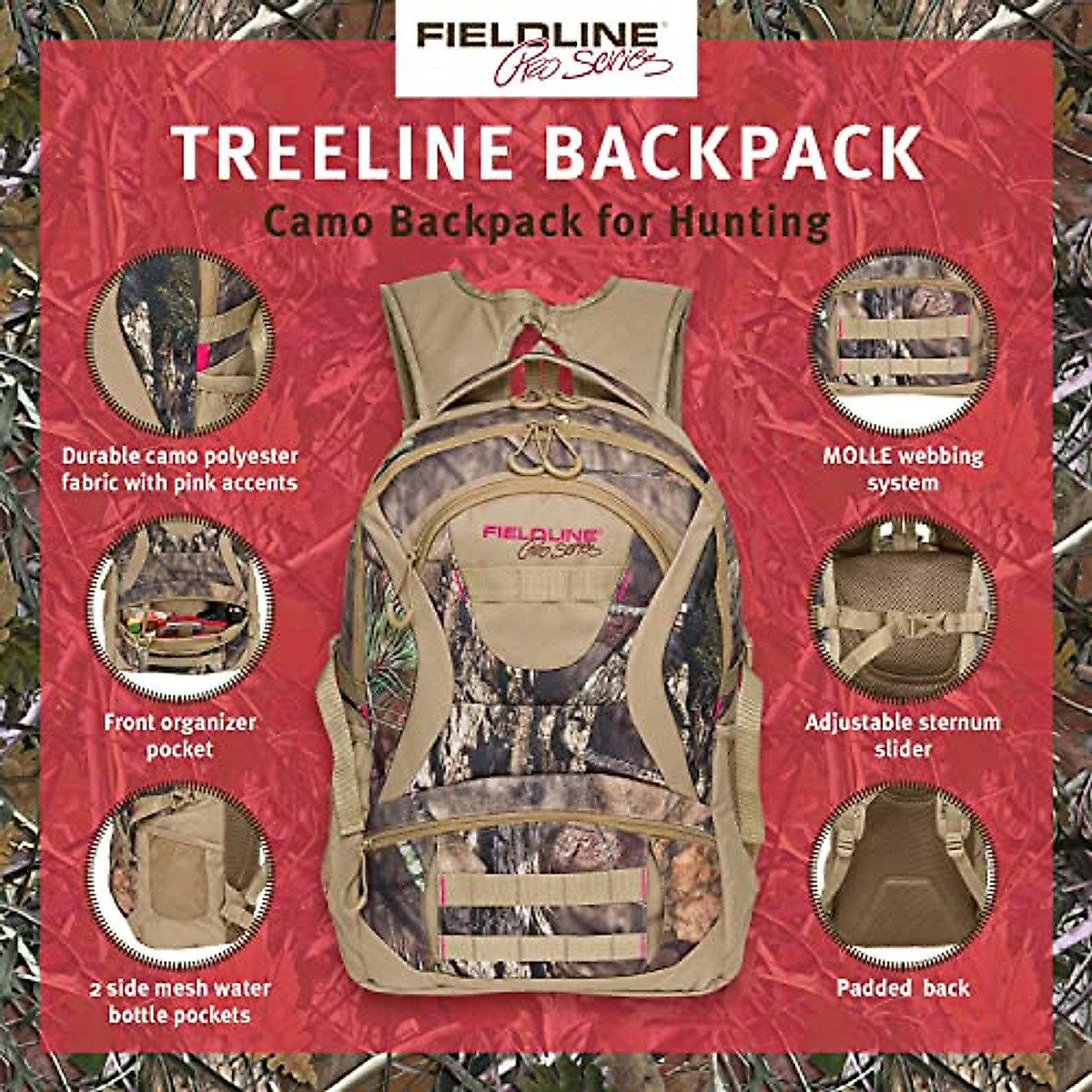 Fieldline Treeline Womens Hunting Backpack PRO Series | Tactical Backpack for Women and Men | Camo Backpack for Hunting | Heavy Duty Army Backpack | 31.8L Capacity
