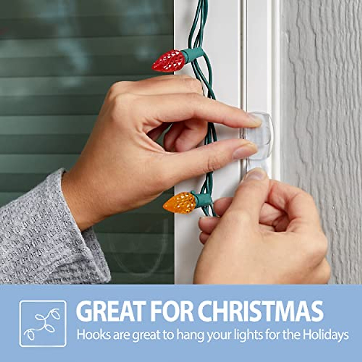 Command Clear Hooks Small - 80 Indoor Mini Plastic String Light Clips for Wall, Christmas, Cable, Wire and Hanging with 96 Adhesive Strips and Wholesalehome Hook Torpedo Level