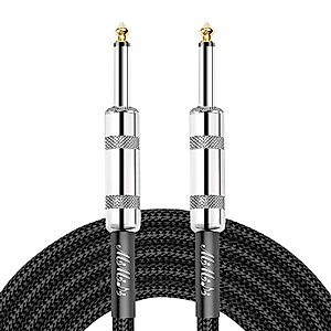 Guitar Instrument Cable 1/4 inch Color Tweed Jacket Instrument Cable 10 ft for Electric Guitar, Bass Guitar, Electric Mandolin- Single (Black+Straight)