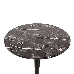 MoNiBloom Round High Top Table Height-Adjustable Bar Table with Black Marble Texture Top and Black Base, Modern Style, Suitable for Home Kitchen Balcony